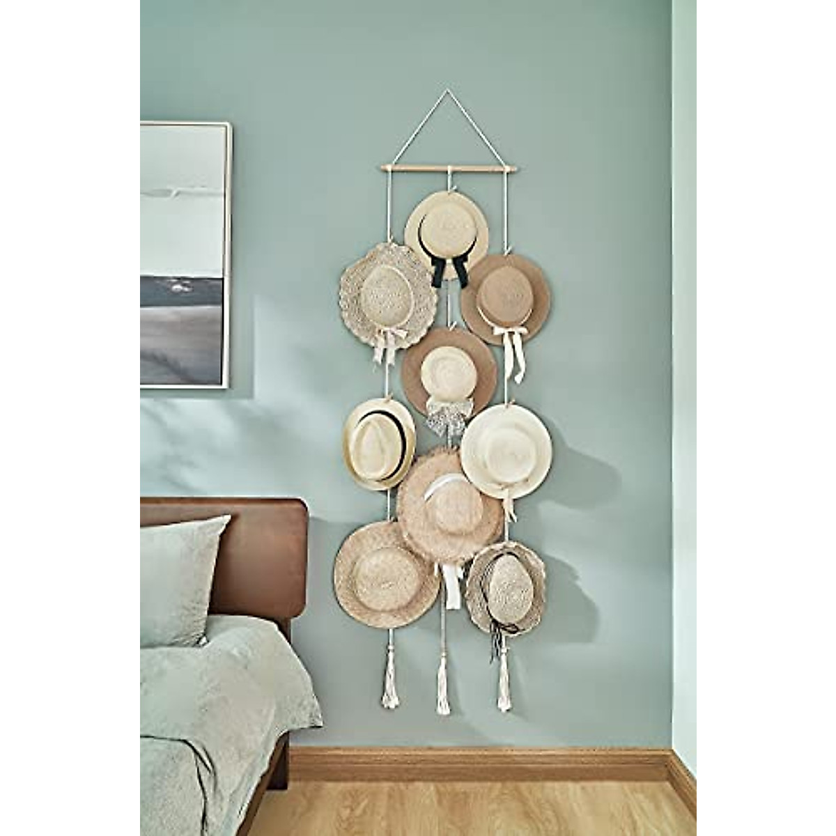 Mkono Hat Rack for Wall Baseball Cap Organizer and Hat Hangers for Wall Boho Caps Display Organizer with Tassels