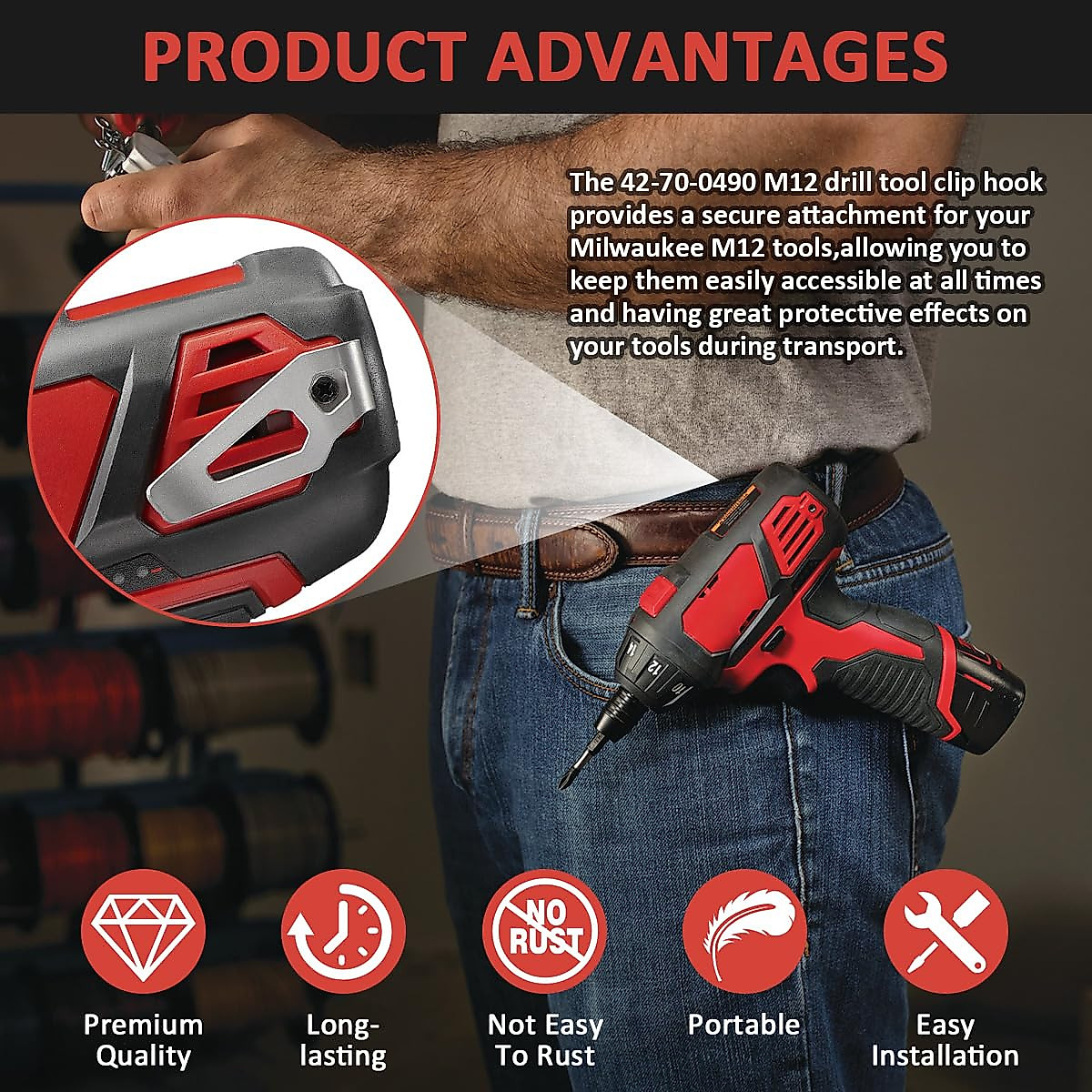 Belt Clips for Milwaukee, 4pcs 42-70-0490 Drill Tool Clips Hook Kit with Screws for Milwaukee Hex Screwdrive, Drill Driver, 12 Volt Power Tools