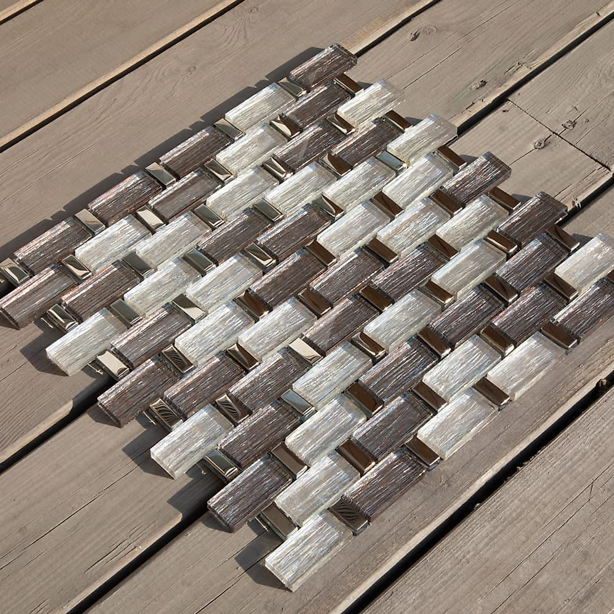 Adedeo Laminated Glass Mosaic Tile Light Brown and Beige 12 x 12 Inch for Kitchen Backsplash Bathroom Wall (5-Pack, 5 sq.ft.)