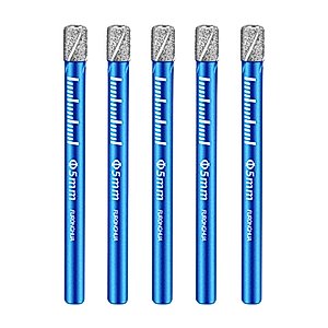 5pcs 3/16" Dry Diamond Core Drill Bits for Ceramic Porcelain Tile Granite Marble Glass Hard Materials Diamond Hole Saw Kit with Cooling Wax,Round Shank