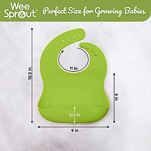 WeeSprout Silicone Baby Bibs - Set of 2 Silicone Bibs for Babies & Toddlers, Easy to Clean, Soft & Comfortable Silicone Bib, Wide Pocket Food Catcher, Adjustable Baby Bib