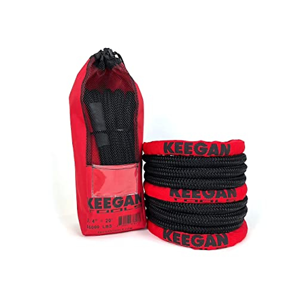 KEEGAN TOOLS 3/4" x 20' Kinetic Recovery Rope 16000lbs Breaking Strength Stretches Up to 30% in Length for Snowmobile, Off Road Rope for Jeep, Truck, Car, ATV, UTV, Tractor, Tow Strap, Recovery Strap