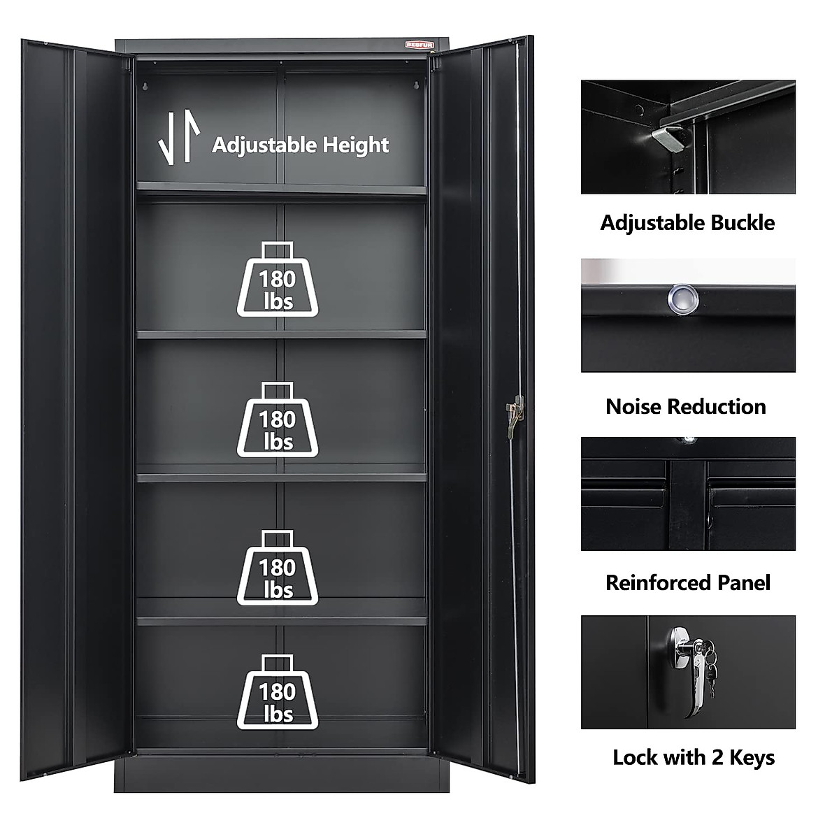 BESFUR Metal Storage Cabinet, 72" H Large Metal Cabinets with 4 Adjustable Shelves and Locking Doors, Classic Steel Storage Cabinet for Home, School, Office, Garage (Black)…
