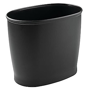 mDesign Plastic Oval Small 2.25 Gallon/8.5 Liter Trash Can Wastebasket, Garbage Container Bin for Bathroom, Kitchen, Office, Dorm - Holds Waste, Refuse, Recycling, Hyde Collection, 2 Pack, Black