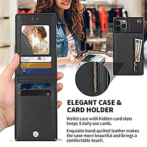 HOGGU Crossbody iPhone 14 Pro Max Case Wallet with Card Holder, Flip Leather iPhone 14 Pro Max Crossbody Case with Strap, Kickstand, Zipper Purse, Protective Square Phone Case for Women Girls-Black