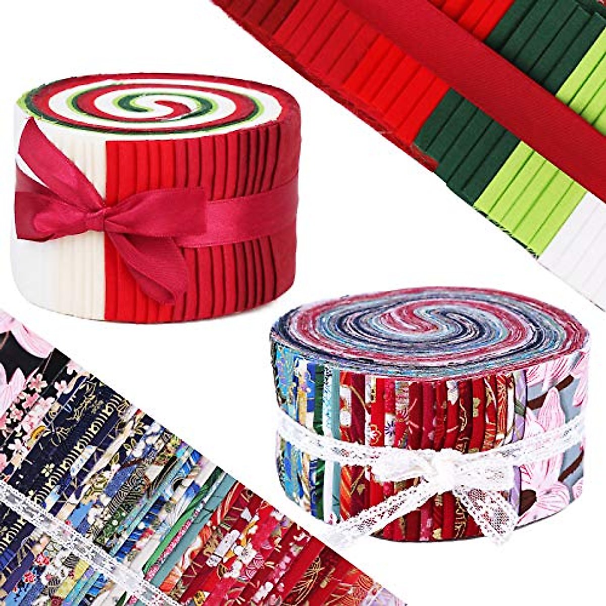 Roll Up Cotton Fabric Quilting Strips, Fabric Jelly Rolls, Cotton Craft Fabric Bundle, Patchwork Craft Cotton Quilting Fabric for Crafting, Patchwork Fabric Sets with Different Patterns