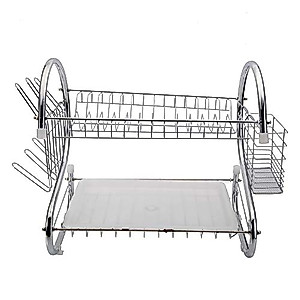 MengK 2 Tier Dish Drying Rack Drainer Stainless Steel Kitchen Cutlery Holder Shelf