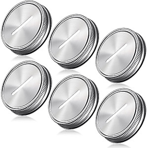 Stainless Steel Coin Slot Bank Lid Compatible with Mason Jars Canning Jars Money Saving Jars Metal Coin Slot Lid for Regular Mouth Ball, Canning Jars, 70 mm (6 Pieces)