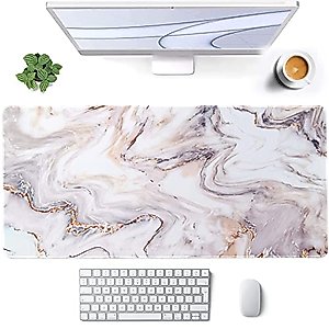 Anyshock Desk Mat, Gaming Mouse Pad Large (35.4" x 15.7" inch), XXL Keyboard Pad with Stitched Edges, Non Slip Rubber Base, Waterproof Computer Desk Pad for Office, Home, Men(Platinum Marble)