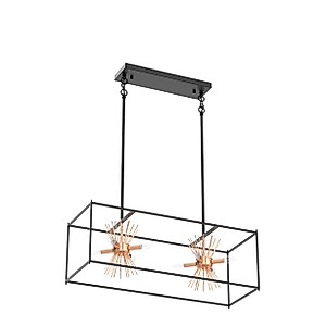 PHOSANT LIGHTING Black Gold Chandelier, 8-Light Linear Island Lights for Kitchen, 26" Modern Farmhouse Chandelier for Dining Room with Sputnik Spikes