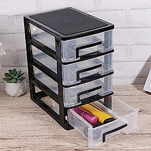 EXCEART Plastic Drawers Drawer Storage Four Layer Plastic Drawer Organizer Shelf Storage Rack Storage Box for Office Bedroom Kitchen Countertop (Black and Transparent) Plastic Drawers Organizer