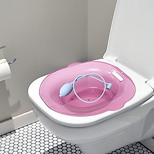 Sitz Bath Basin for Toilet Bidet, Universal,Reusable, Portable, Wider Seating Area, Hangable Hip Bath, Steam Seat for Women Men Elderly, Pink with Flusher