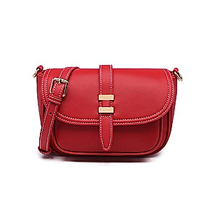 LOFFYMILLER Womens Shoulder Bag Genuine Leather Retro Snap Sling Handbag Satchel Bag for Woman (Red)
