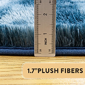 Fluffy Rug for Living Room,Furry Carpet for Bedroom, Shaggy Rug for Nursery Room, Tie-Dyed Blue Fuzzy Plush Rug for Dorm, Rectangle Shag Rug 2x3 Feet