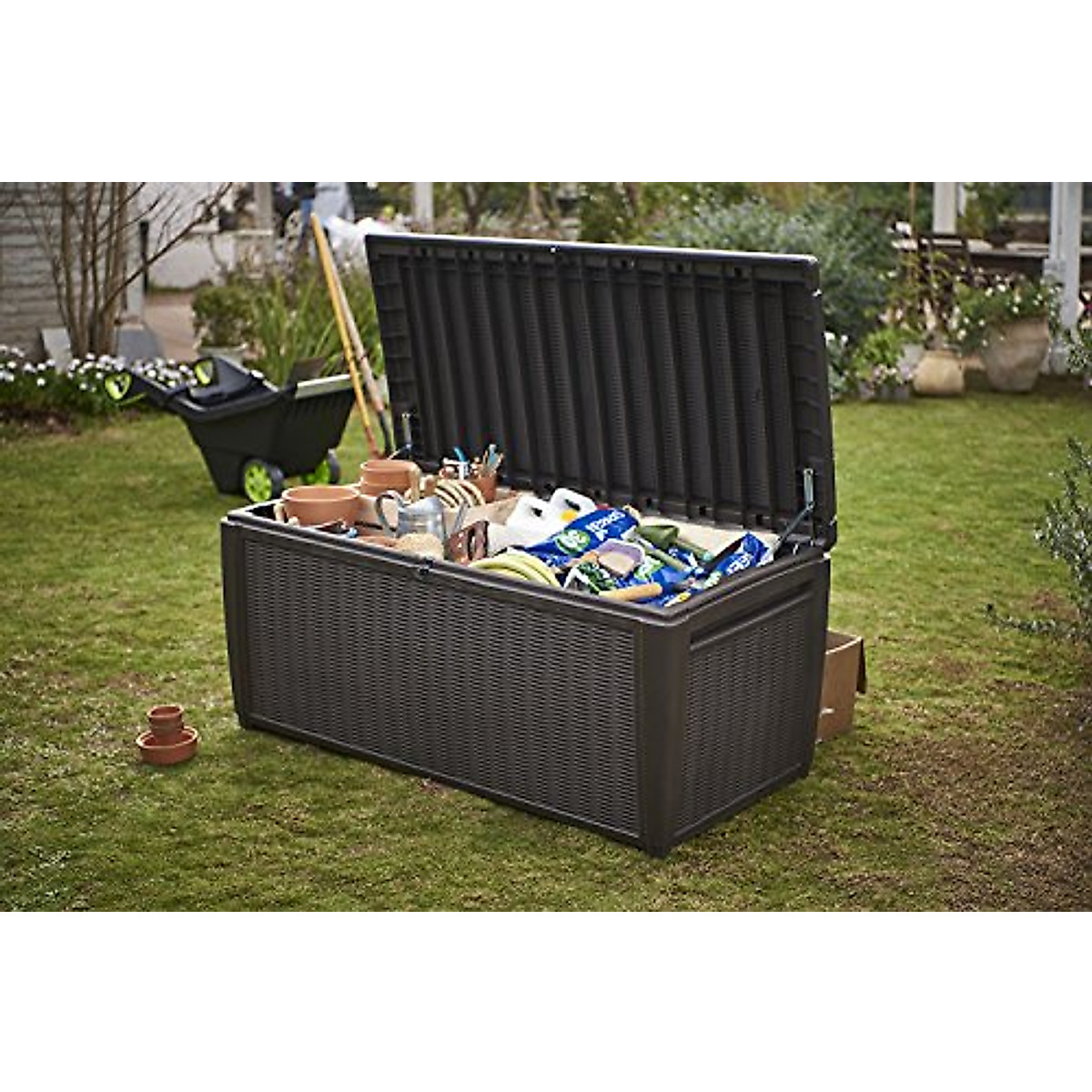Keter Sumatra 135 gallon Outdoor Storage Rattan Deck Box, Brown
