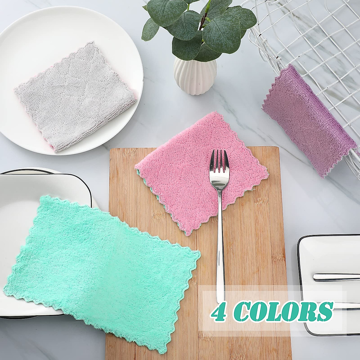 100 Pcs Kitchen Cloth Dish Towels Bulk Reusable Dishcloths Nonstick Oil Kitchen Towels Absorbent Coral Velvet Dishtowel Washable Microfiber Cleaning Cloth Fast Drying Kitchen Rag for Table Chair Glass