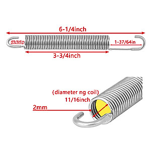 GNPADR GUPO 6-1/4 inch (2Pcs) Stainless Steel Replacement Recliner Sofa Chair Mechanism Tension Spring - Long Neck Hook Style