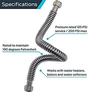 Holdrite QuickFlex 1 Inch FIP x 3/4 Inch FIP x 18 Inch Water Heater Connectors, Corrugated, Stainless Steel, QFC-17518