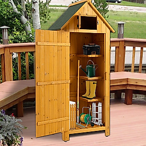 Outdoor Storage Cabinet, Garden Wood Tool Shed, Outside Wooden Shed Closet with Shelves and Latch for Yard, Patio, Deck and Porch,30.3”L X 21.3”W X 70.5”H (Natural)