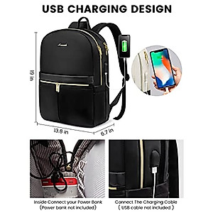 LOVEVOOK Travel Laptop Backpack Women, 17 Inch Anti-Theft Water Resistant Computer Back Pack, College Work Teacher Nurse bag with USB Charging Port, Large Capacity, Black