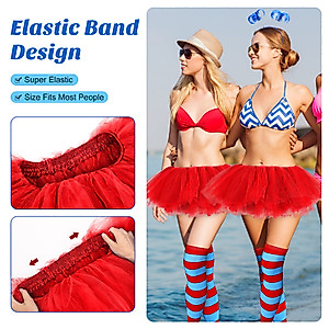 Tulle Tutu Costume Set Tulle Tutus Skirts Blue Headband Ponytails Long Knee Thigh High Striped Socks for Halloween(Fresh Color,S)