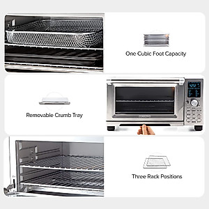 Nuwave Bravo XL Air Fryer Toaster Oven, 12-in-1 Countertop Convection, 30-QT Capacity, Integrated Temperature Probe, 50°-500°F Temperature Controls, Brushed Stainless Steel Look (Renewed)