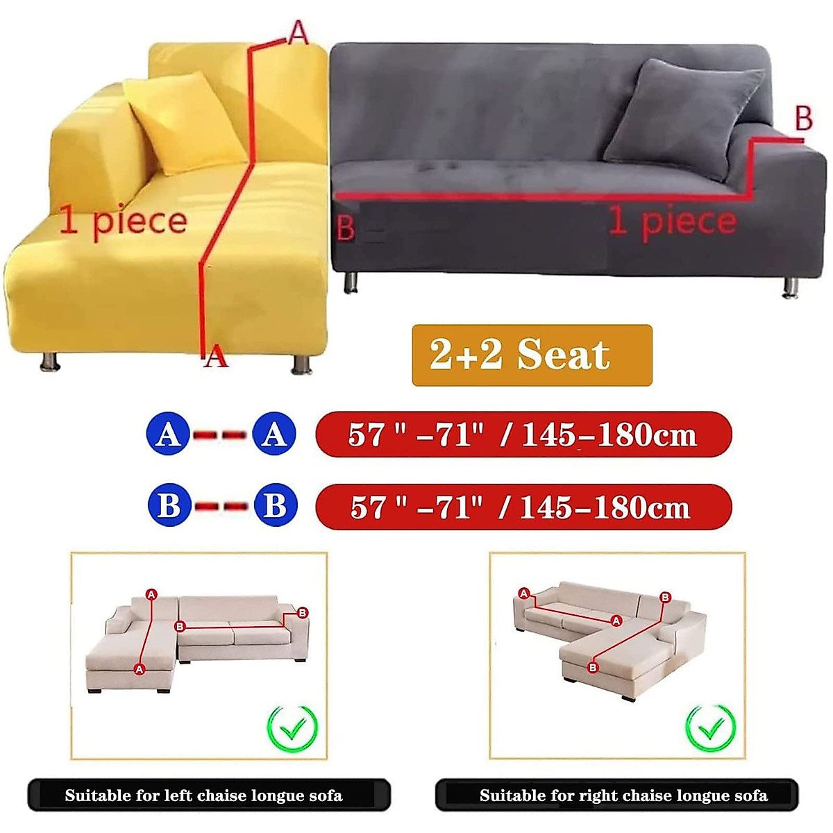 Sectional Couch Covers L Shape,Stretch Velvet Sofa Covers Anti-Slip Sectional Couch Covers,Soft Washable Furniture Protector with Pillowcases for 1 2 3 4 Seater Sofa Cover,Blue,1 Seat(90~140cm)