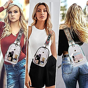 UIXIZQ Women Clear Sling Bag Stadium Approved, Small Crossbody Chest Backpack Guitar Strap Mini Casual Transparent PVC Daypack for Concert or sport events (Black/Grey)