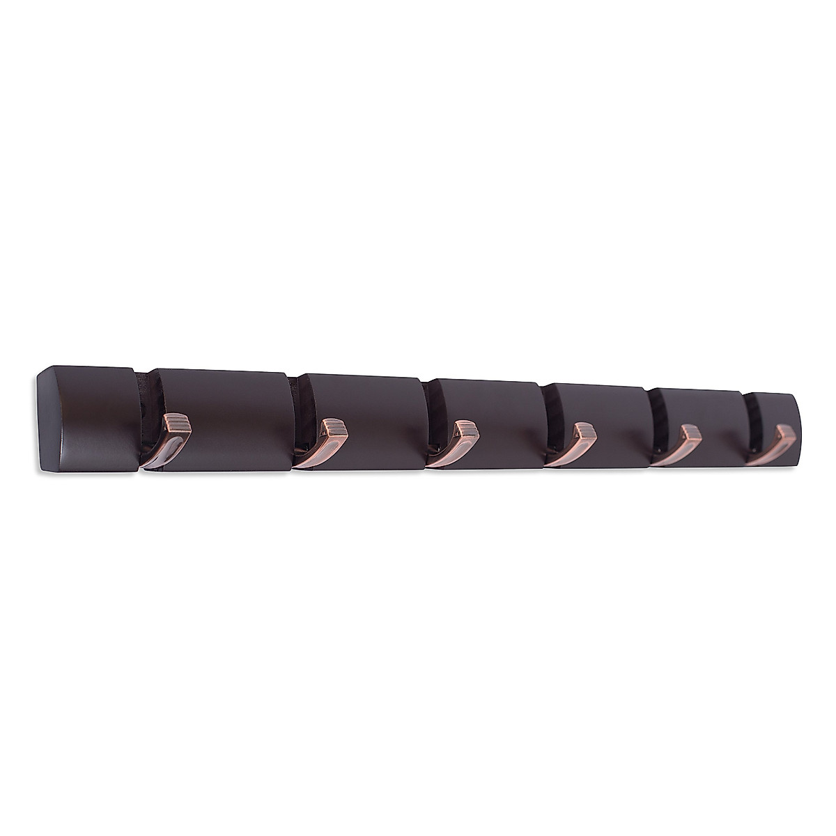 BIRDROCK HOME Wall Mounted Hooks - 6 Folding Coat and Hat Rack Hooks - Oil Rubbed Bronze Hooks - Brown Rail