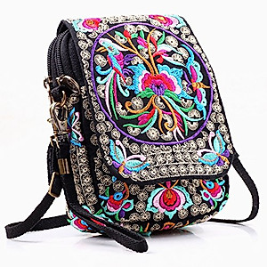 SILKAREA Embroidered Cute Small Crossbody Bag for Women Cell phone Purse Mini Handbags Wristlet Wallet Bag Coin Pouch