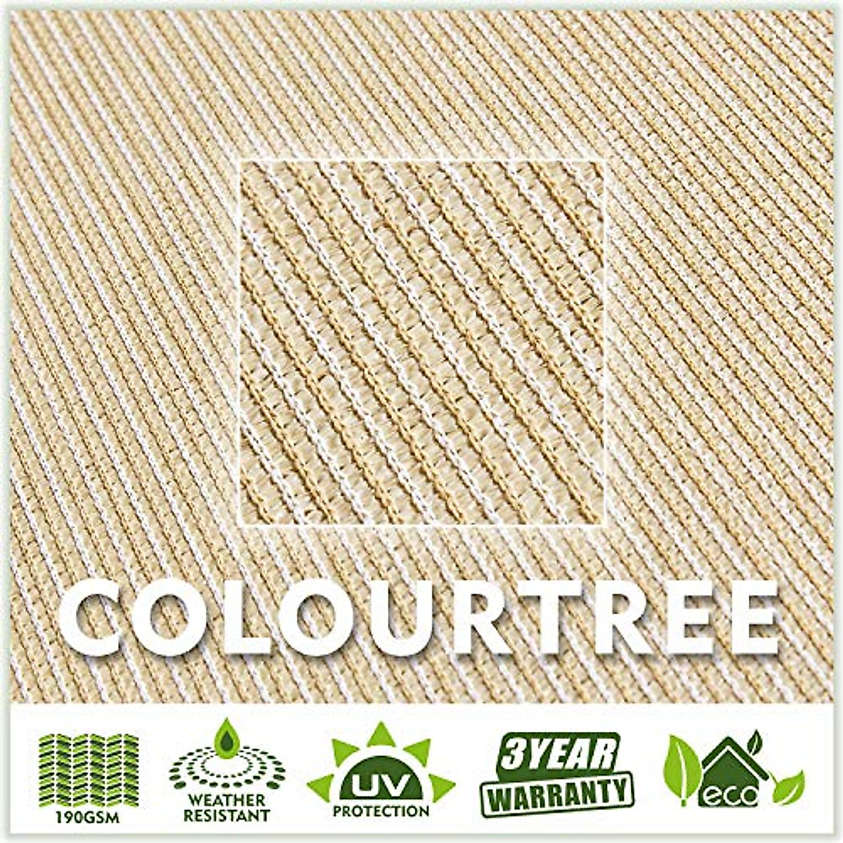 Colourtree 12' x 20' Beige Sun Shade Sail Rectangle Canopy Fabric Cloth Screen, Water Permeable & UV Resistant, Heavy Duty, Carport Patio Outdoor - (We Customize Size)