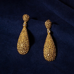 Moonstruck Costume Jewelry Chandelier Champagne Diamond Studded Golden Gold Drop and Dangle Earrings for Women