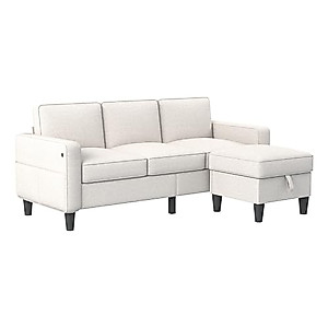 Sunrise Coast Sectional L Shaped Living Room Modular USB+Type-C Charging Port 3 Seater Couches with Removable Storage Ottoman Small Sofa 78", Beige