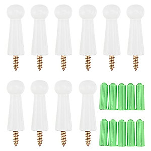 DOITOOL 10 Pcs Screw- On Wood Hook Wooden Coat Hooks Shaker Pegs Towel Belt Jewelry Hanger Single Organizer Hat Rack for Hanging Hats Bags Towels Bathroom White
