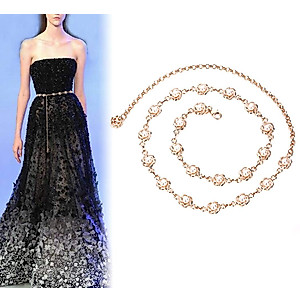 Amiveil Women's Metal Chain Flower Pearl Belts Gold Silver