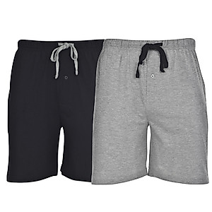 Hanes Mens 2 Pack Sleep Short, Cotton Jersey Blend 7.5" Inseam, Comfortable and Breathable, Heather Grey/Black, Large