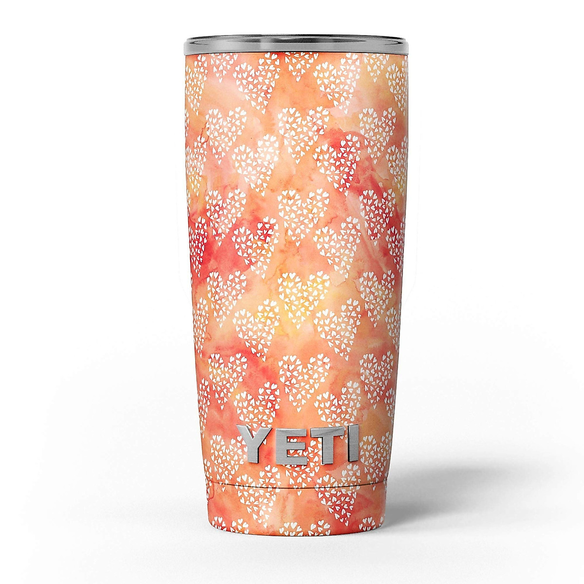 Design Skinz Watercolored Fire with White Tiny Hearts - Skin Decal Vinyl Wrap Kit Compatible with The Yeti Rambler Cooler Tumbler Cups
