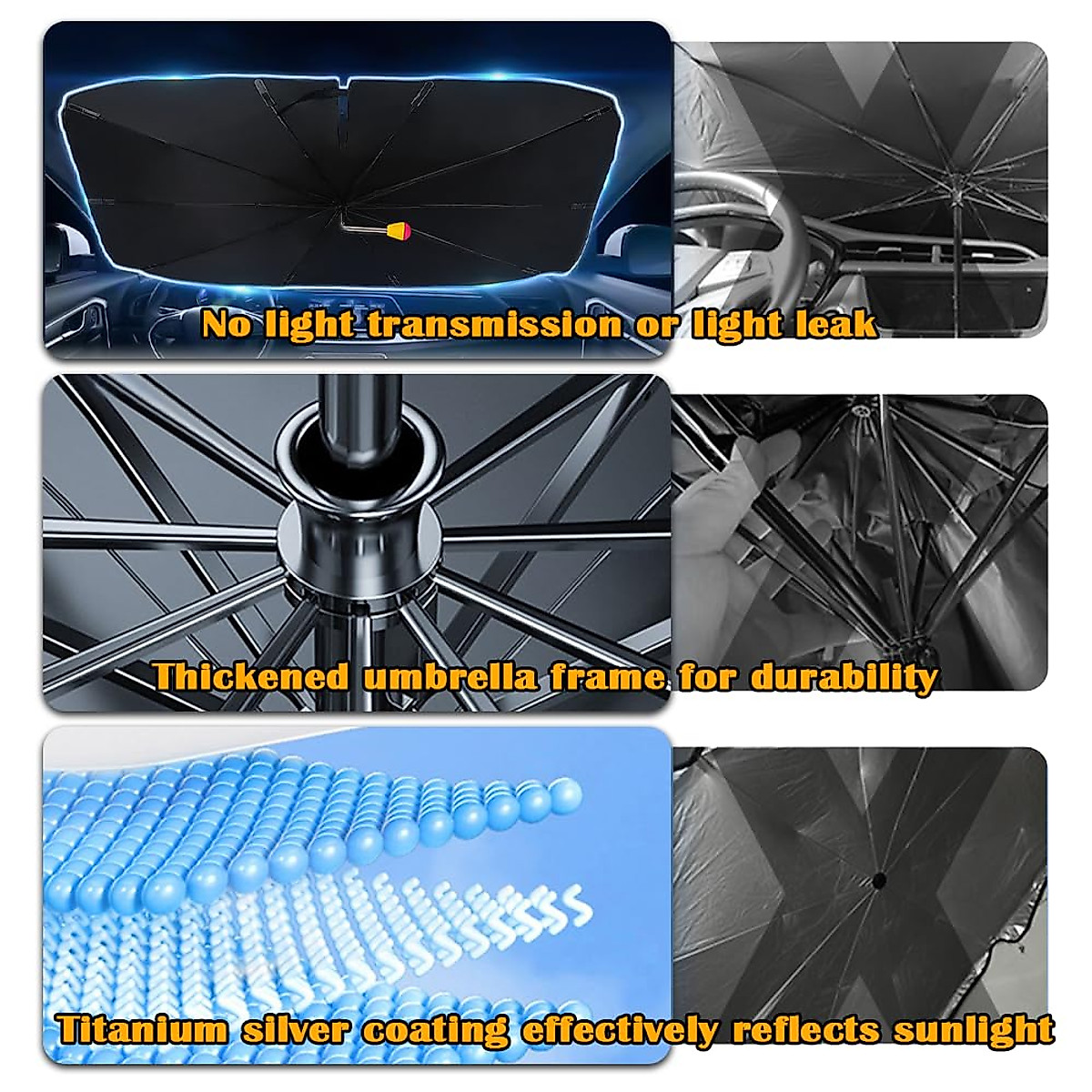 SSNNUU 2023 New Upgrade Car Windshield Sunshade Umbrella,Opening Design Foldable Protection Automotive Interior and Keep Cool,UV Protection fit Napping Car Accessories (Upgraded Adjustable Handle)