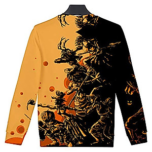 Thenlian Mens Casual Scary Halloween Lover 3D Print Party Long Sleeve NOhoodie Top Blouse(L, Brown)