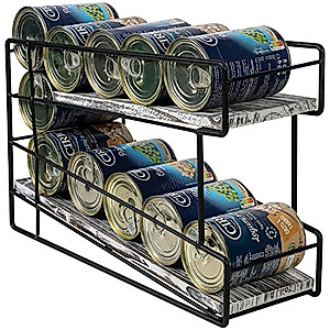 MyGift 2-Tier Rustic Torched Wood and Black Metal Wire Pantry Canned Food Dispenser Storage Organizer Rack