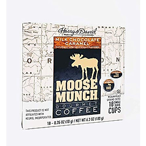 Harry & David Moose Munch Gourmet Coffee 18 Single Serve Cups Beverage Hot or cold (Milk Chocolate Caramel)