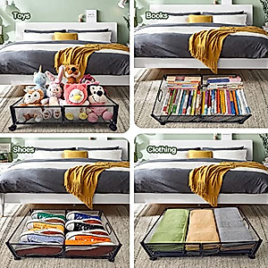 Under Bed Storage,Metal Foldable Under Bed Shoe Storage With Wheels,2 Pack Under Bed Toy Storage,Under Bed Storage with Wheels,Under Bed Storage Containers,Under Bed Shoe Storage Organizer with Handle,Under Bed Rolling Storage for Clothes Shoes Blankets (