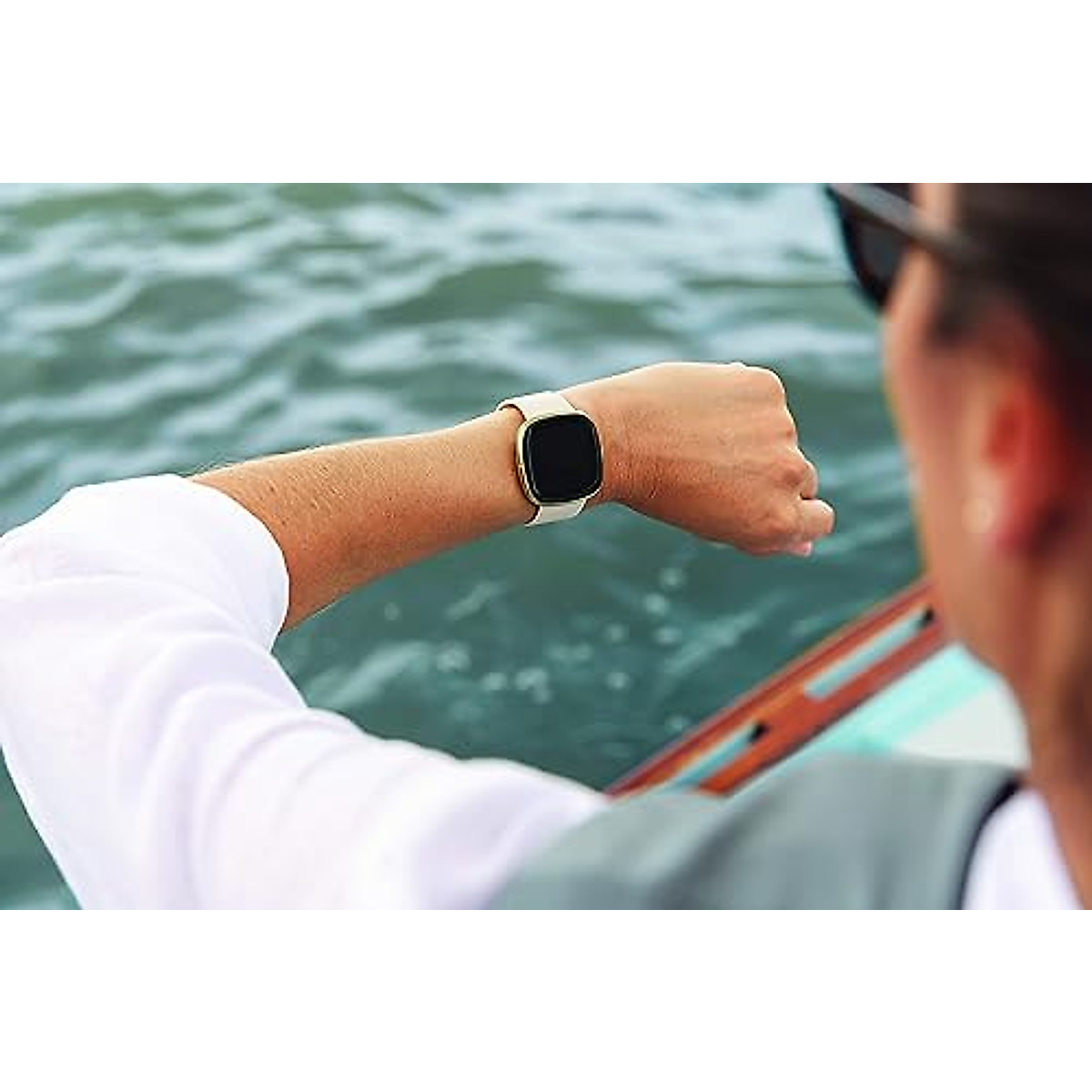 Fitbit Sense Advanced Smartwatch with Tools for Heart Health, Stress Management & Skin Temperature Trends, White/Gold, One Size (S & L Bands Included)