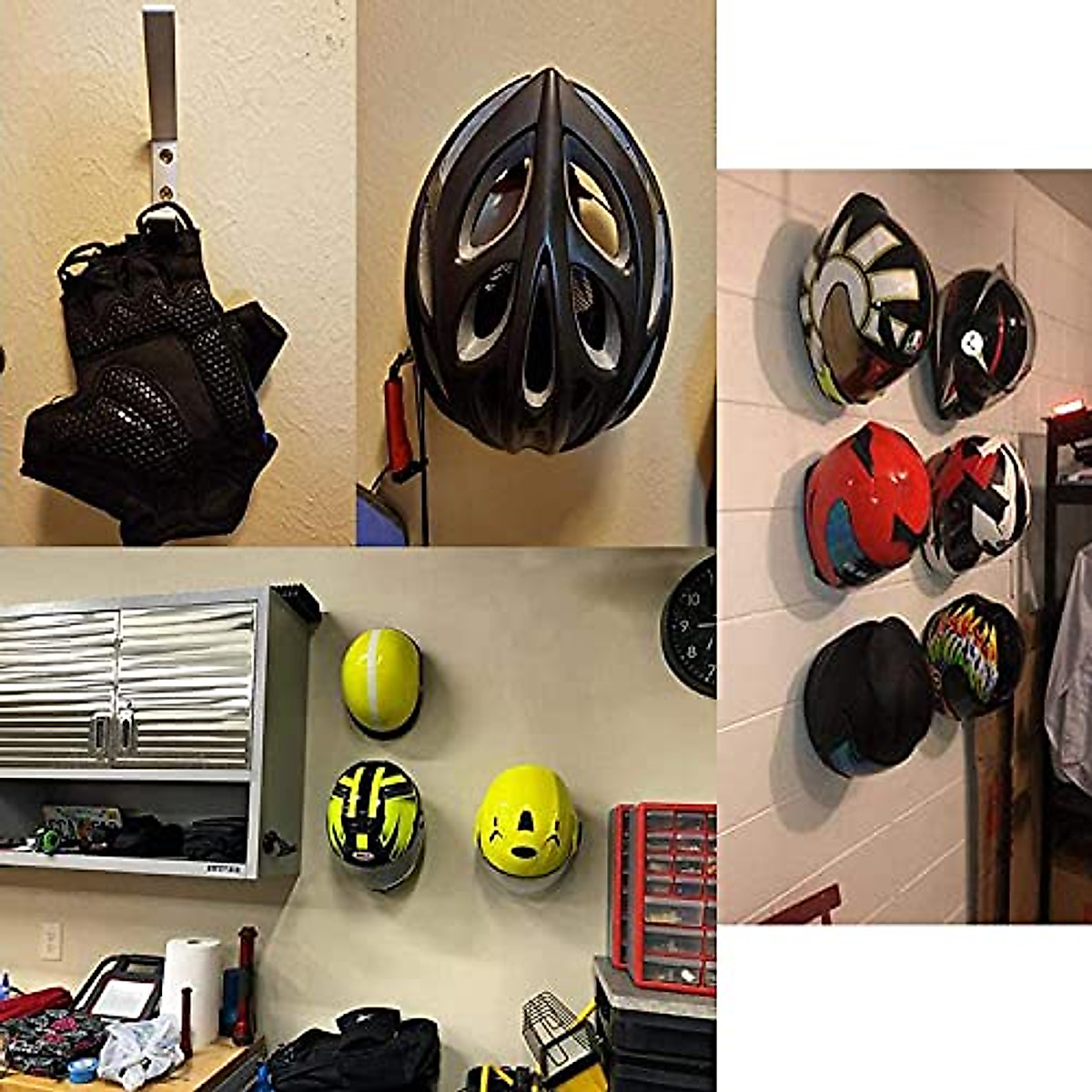 4/PK Helmet Rack Helmet Wall Display Rack Helmet Storage Holder, Wall Mounted Motorbike Helmet Storage Rack Hanger, for Coats, Hats, Caps - No Helmet - with Mounting Hardware