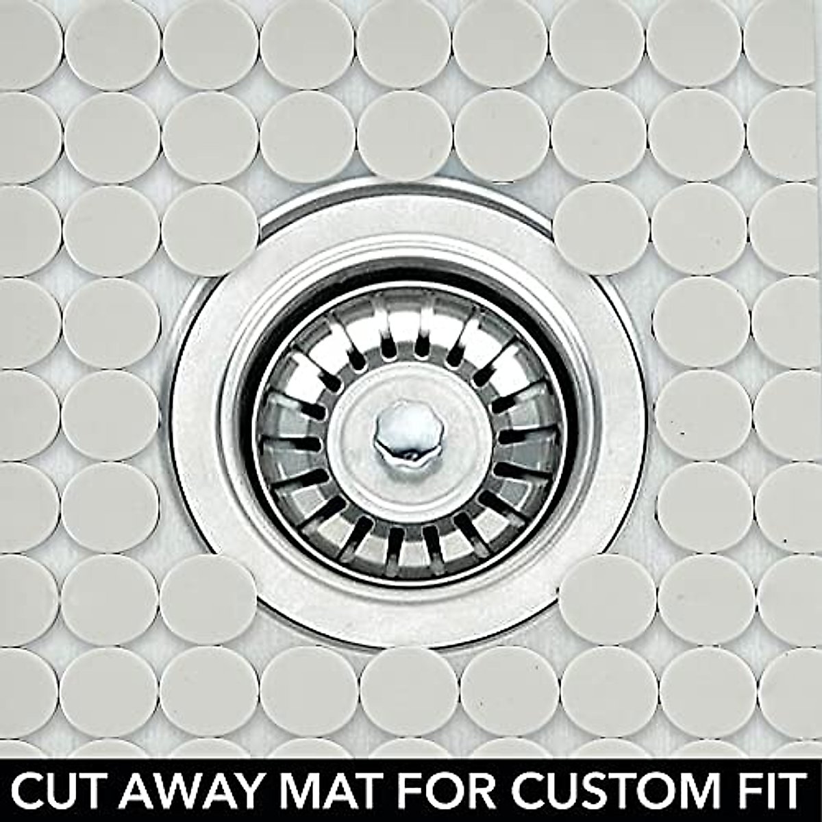 mDesign Adjustable Kitchen Sink Dish Drying Mat/Grid - Soft Plastic Sink Protector, Cushions Sinks, Dishes - Quick Draining Circle Design - Includes 1 Saddle, 2 Large Mats - Set of 3 - Light Gray