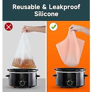 Melon Melo Reusable Crock pot Liner - Food Grade Silicone Slow Cooker Liner for 6-8 Quarts Leakproof Dishwasher Safe Cooker Bags Liners for Oval or Round 6 7 8QT