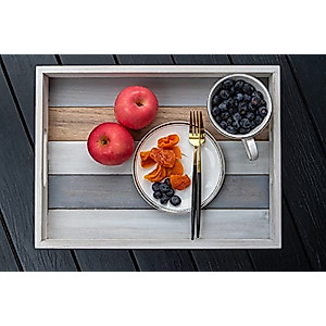 Set of 2 Wooden Serving Trays for Ottoman and Coffee Table Lap Tray (16.3x12.2x2 & 11x11x1.5 Inches, Multicolor)