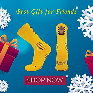 Keskale Elite Basketball Socks, Cushion Crew Athletic Sport Compression Socks for Men Women Youth, Yellow-B-1 pair, Medium-Large