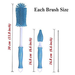 Silicone Soft Touch Bottle Brush, Baby Bottle Cleaning Brush, Long Handle Kitchen Cleaner Silicone Brush for Washing Glass, Baby Bottles, Mugs, Narrow Neck Water Sport Bottles, Set of 3(Blue)
