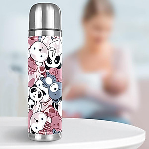 Stainless Steel Leather Vacuum Insulated Mug Bear Thermos Water Bottle for Hot and Cold Drinks Kids Adults 16 Oz